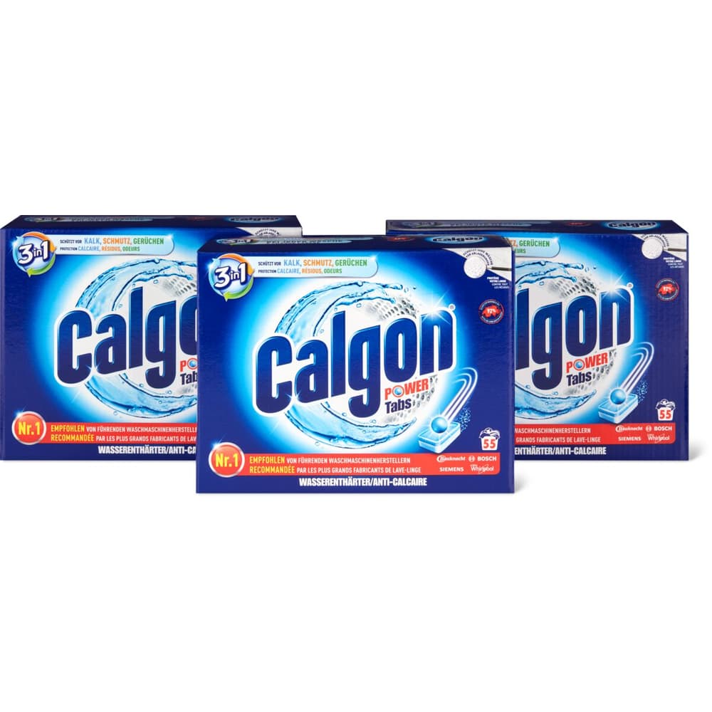 Calgon Power Tabs · Anti-limescale tabs · 3 x 55 wash cycles • Migros
