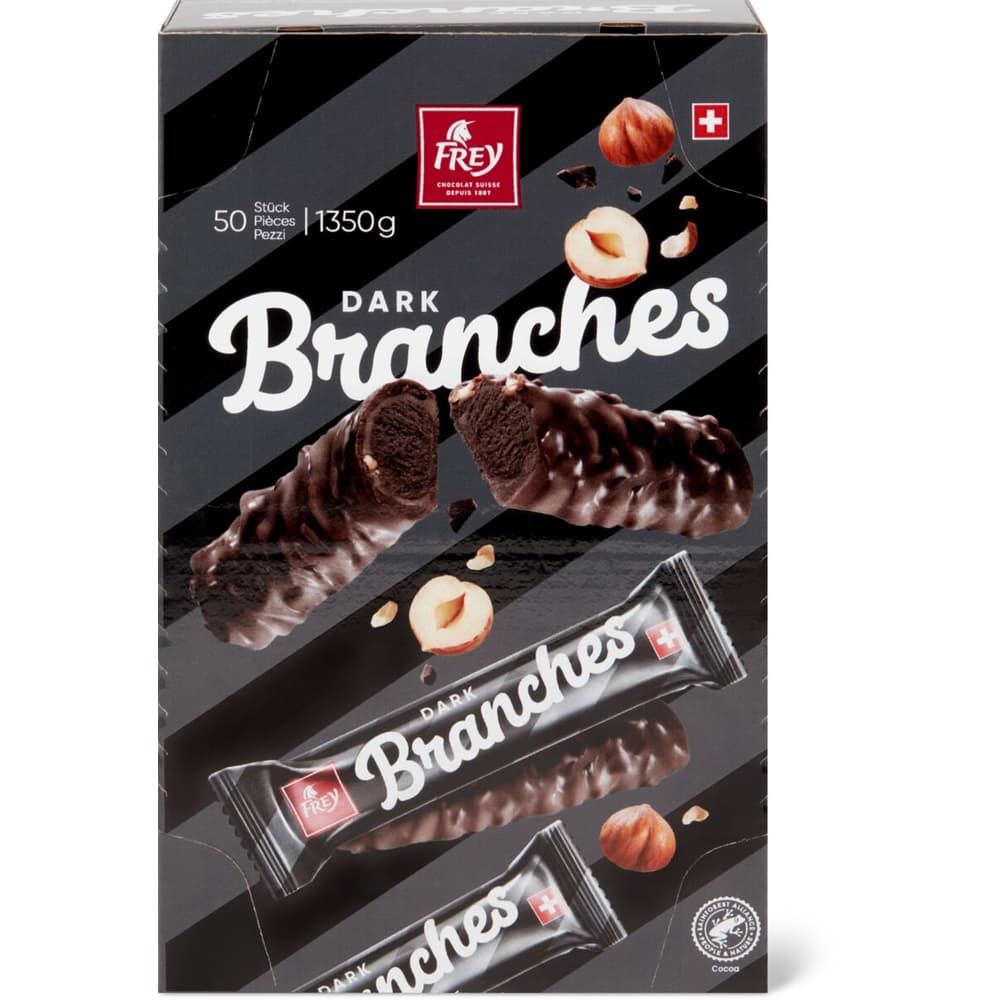 Frey Branches Noir · Dark chocolate with hazelnut cream filling • Migros