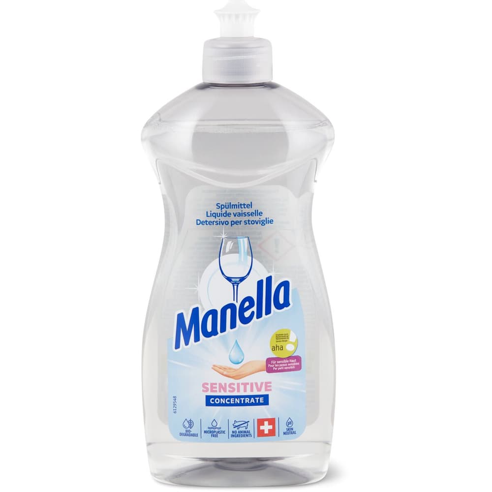 Manella Sensitive · Washing-up liquid · aha! • Migros