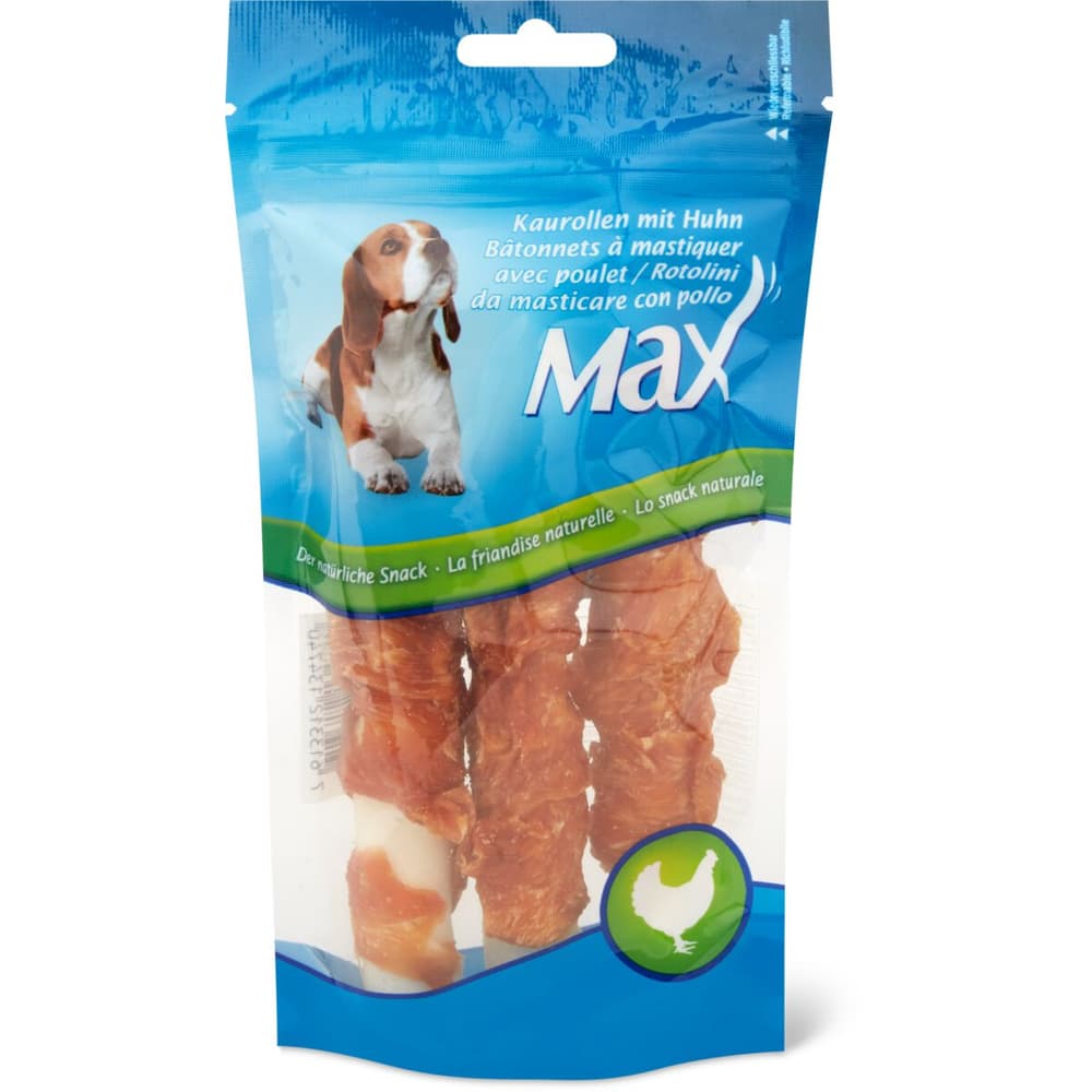 Max · Snacks for dogs · Chewing rolls with chicken • Migros
