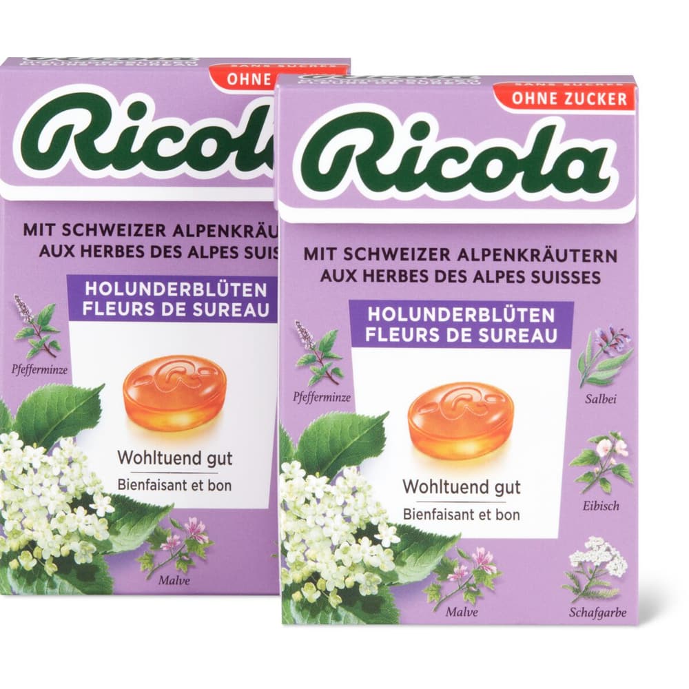 Ricola · Kräuterbonbons · Holunderblüten - Ohne Zucker • Migros