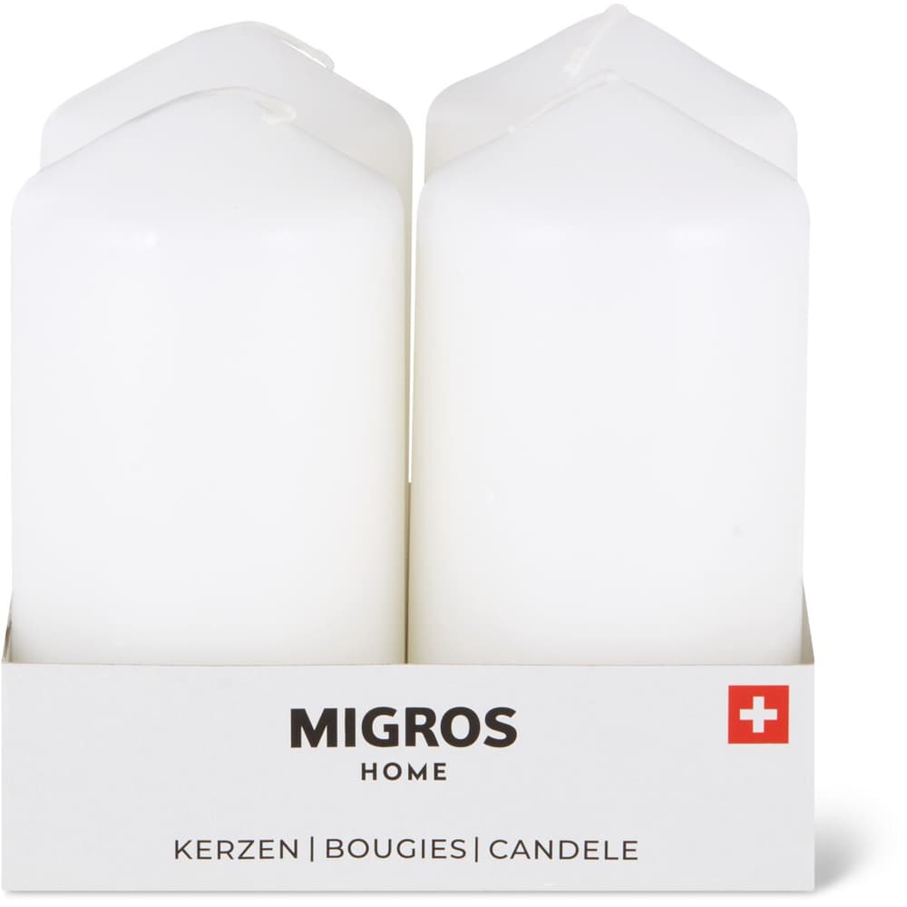 Migros Home · Zylinderkerzen · 30h, 120 x 60mm, weiss, 4x250g • Migros
