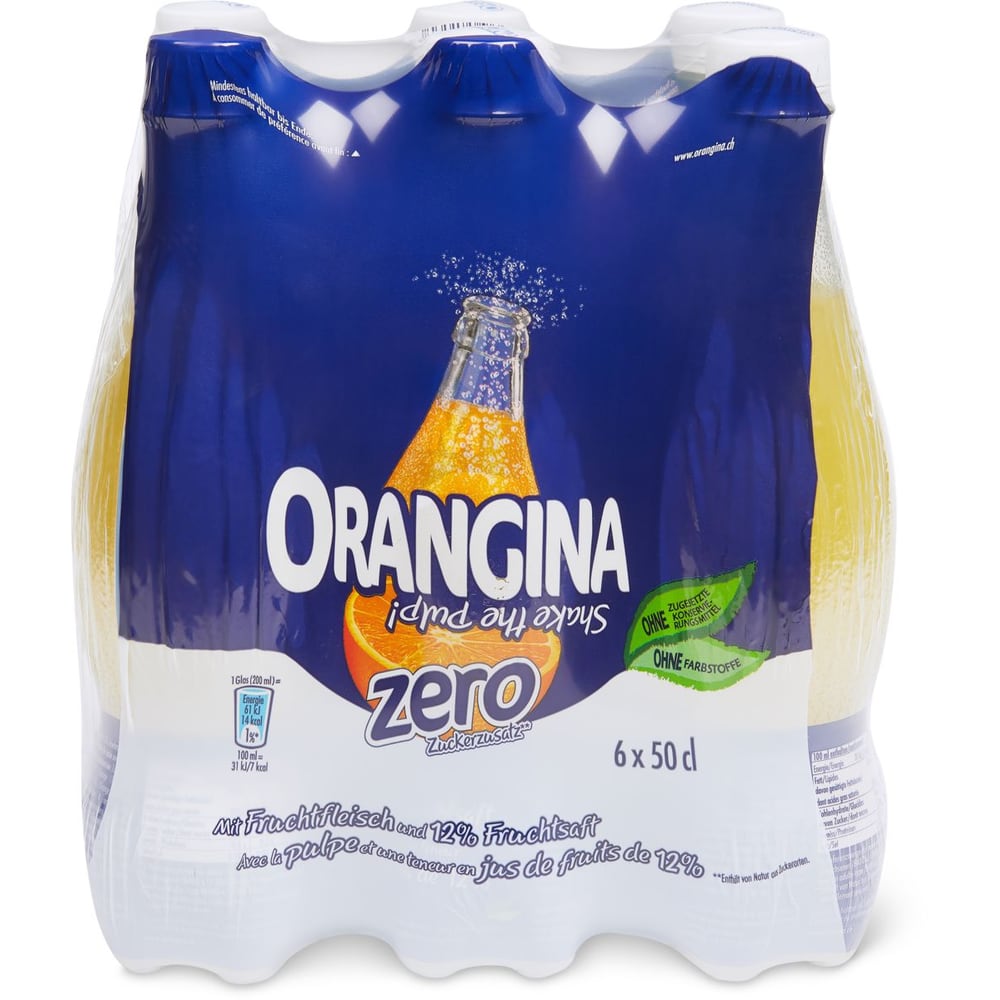Orangina · Tafelgetränk mit Fruchtfleisch von Orangen · Zero • Migros