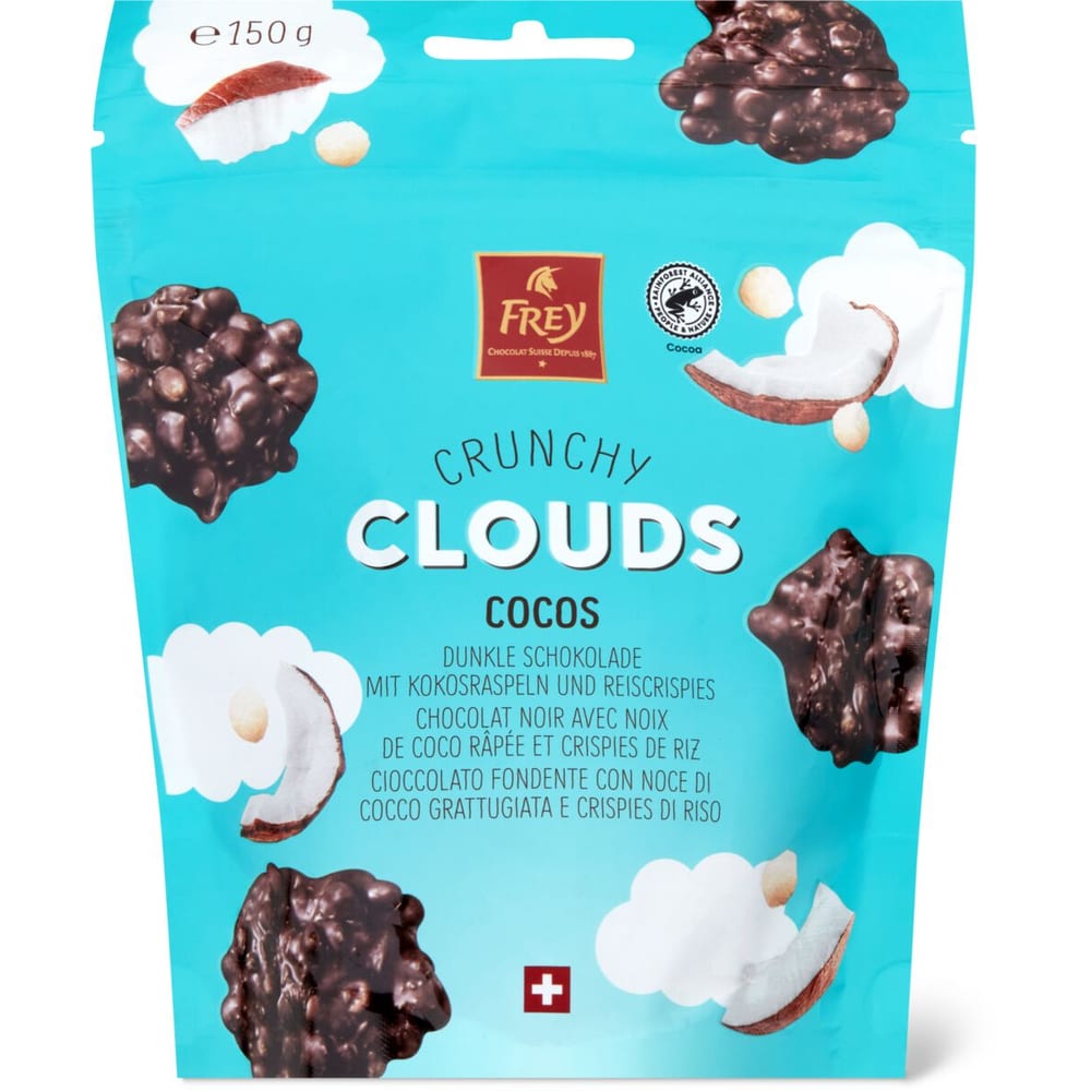 Kaufen Frey Crunchy Clouds · Dunkle Schokolade mit Kokosrapeln und Reiscrispies • Migros