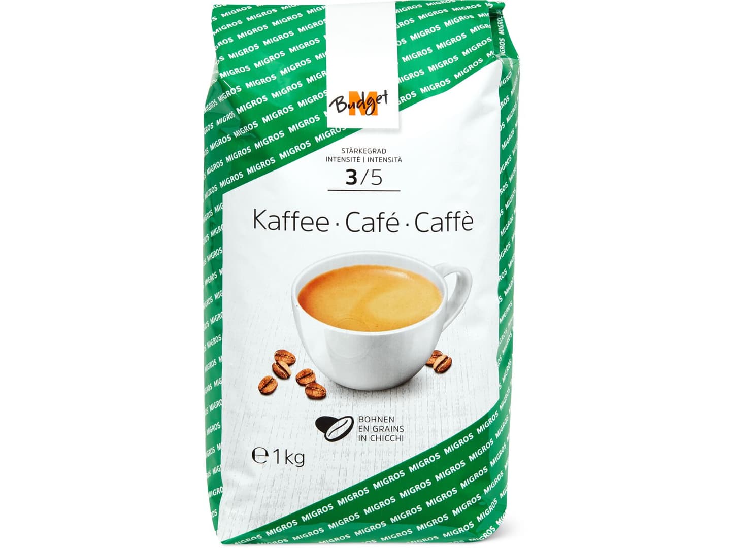 Kaufen M-Budget · Bohnenkaffee · in Bohnen, 3/5 Stärkegrad. • Migros