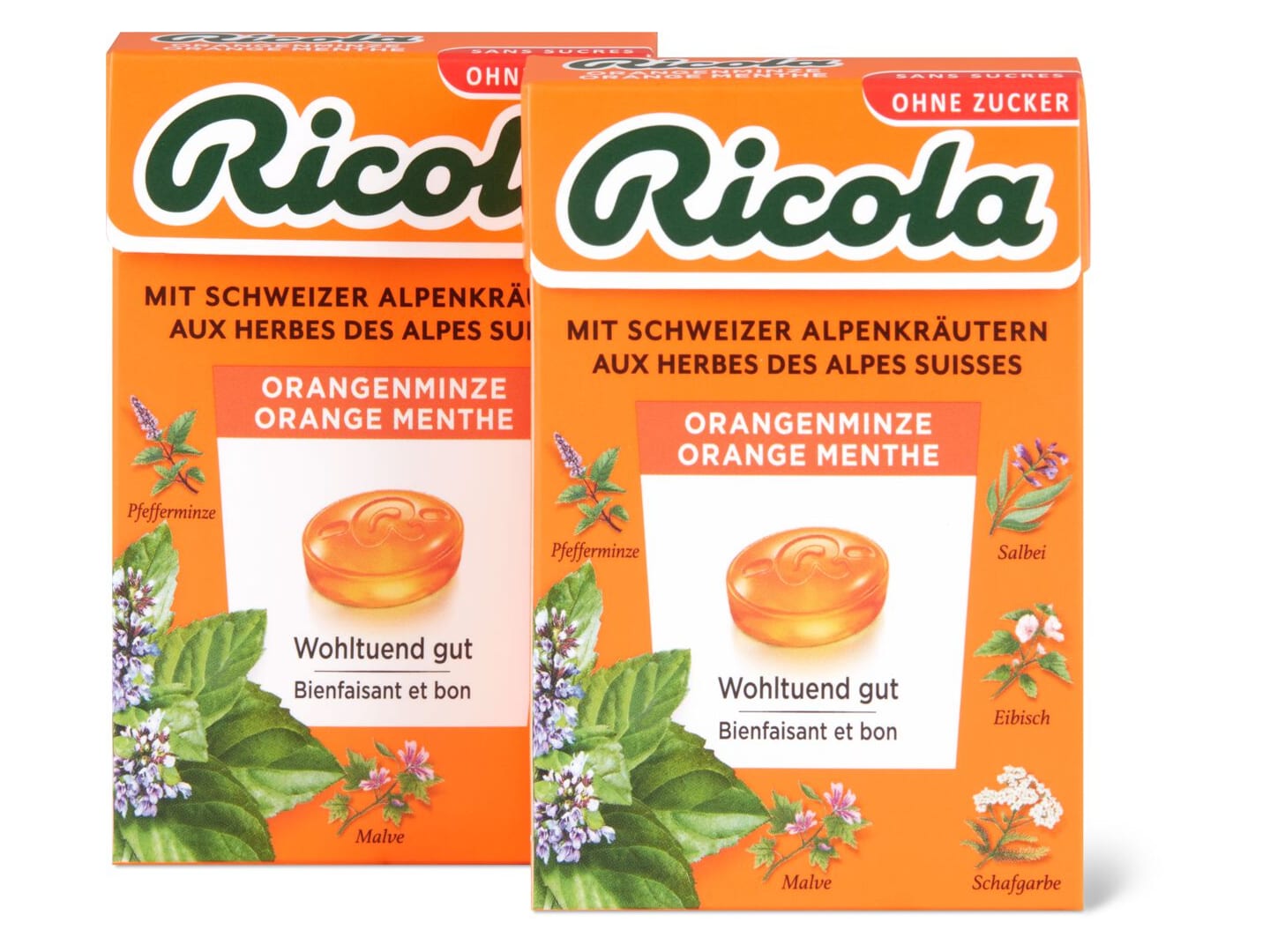Achat Ricola · Bonbons aux herbes · Orange&menthe - sans sucre • Migros