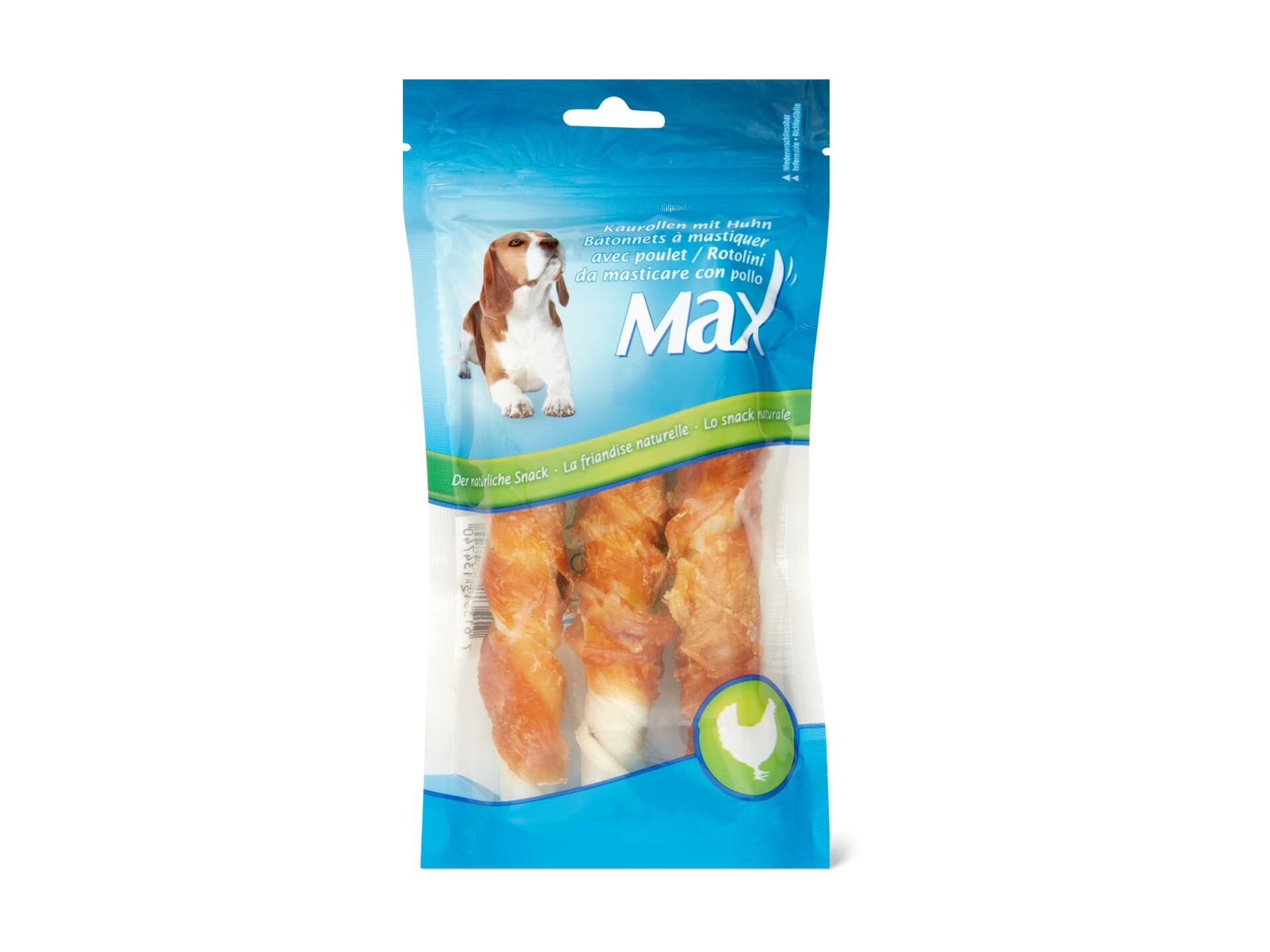 Max · Snacks for dogs · Chewing rolls with chicken • Migros