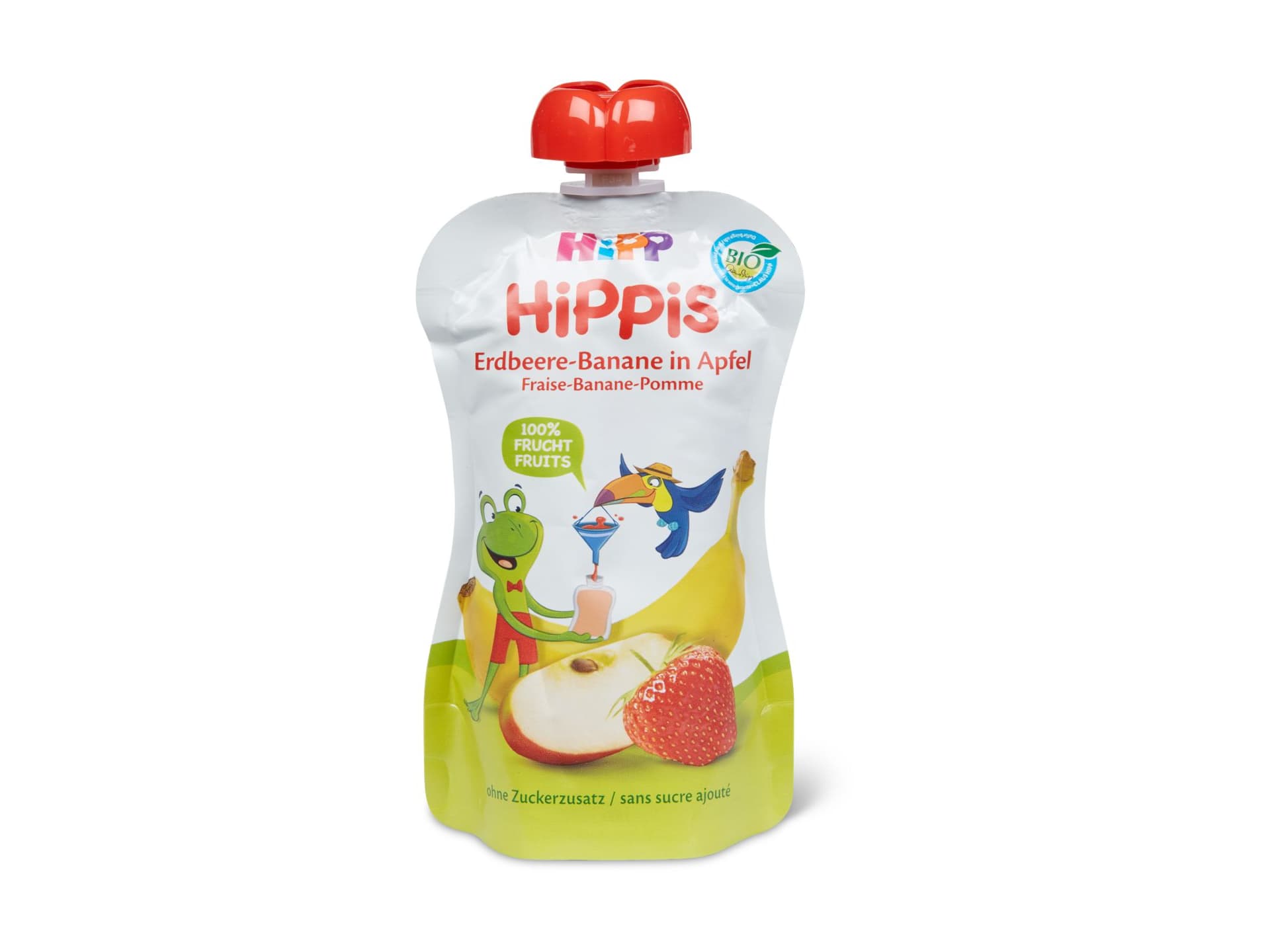 Kaufen HiPP Bio Hippis · Erdbeer-, Bananen- & Apfel-Quetschbeutel · ab 1 Jahr • Migros