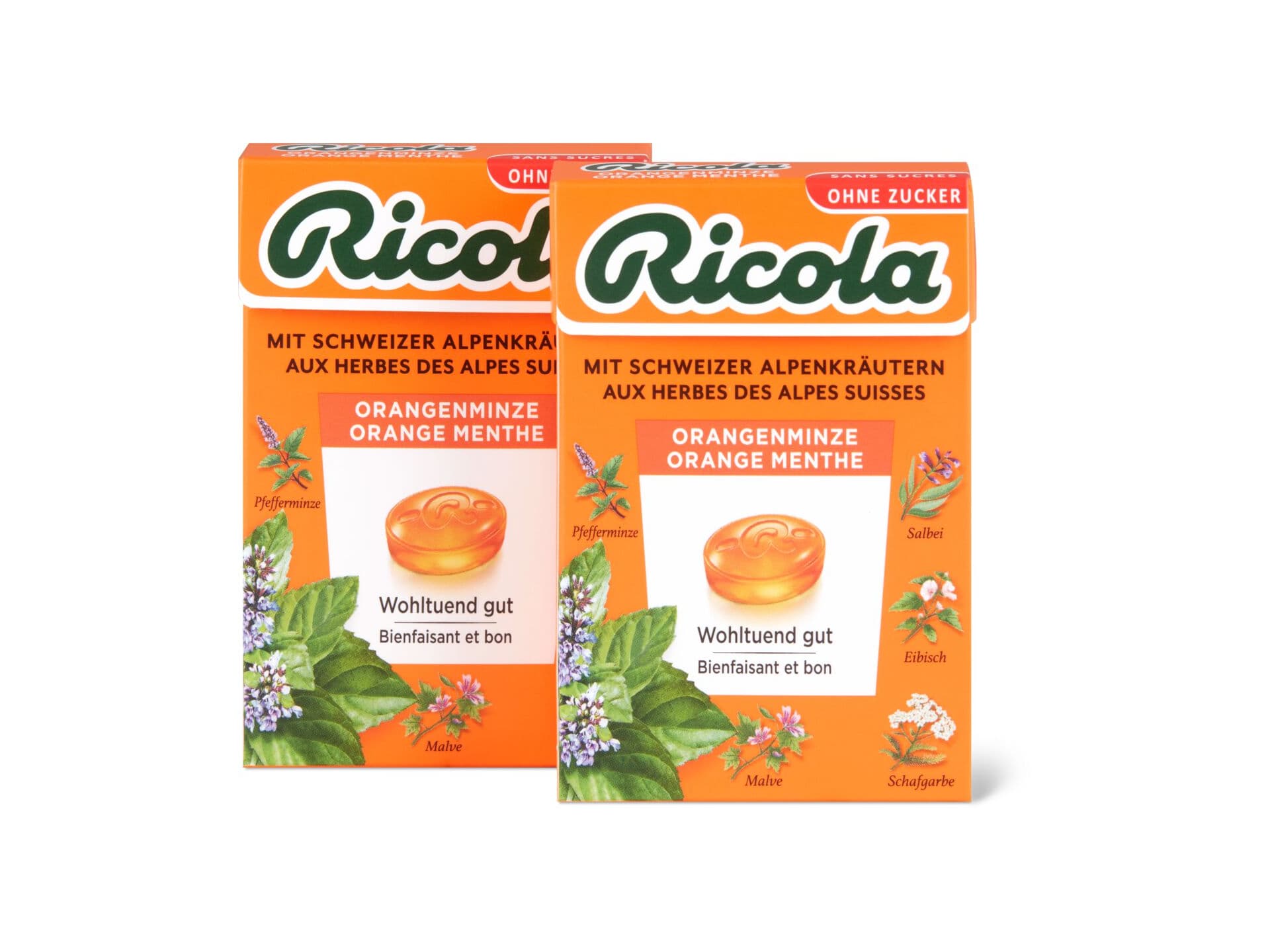 Ricola · Kräuterbonbons · Orangen-Minze - Ohne Zucker • Migros
