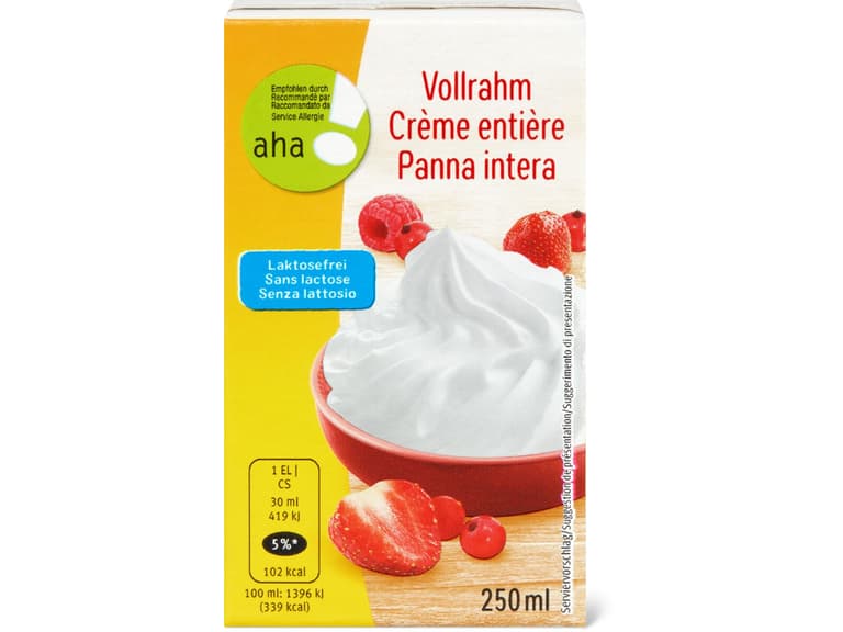 aha! · Vollrahm · laktosefrei • Migros